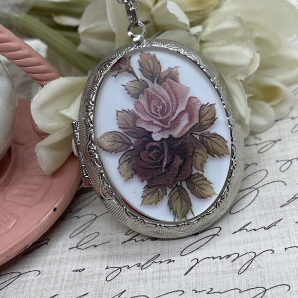 Fancy Fox Boutique | Jewelry | Silver Locket Setting Frosted Rose Mauve ...